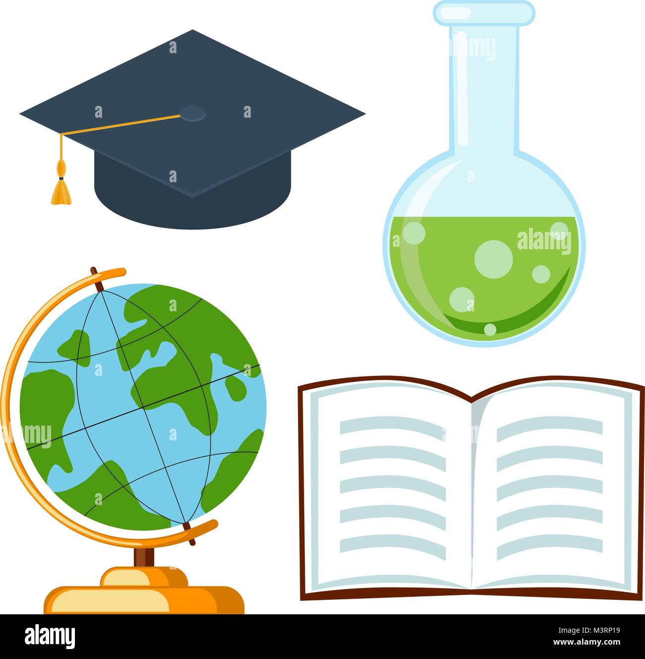 School college university science cartoon icon set poster hat test tube ...