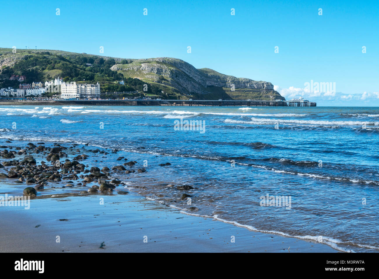 LLandudno, looking south to Great Orm and pier, seafront, beach, North ...