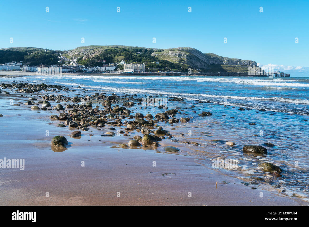 LLandudno, looking south to Great Orm and pier, seafront, beach, North ...