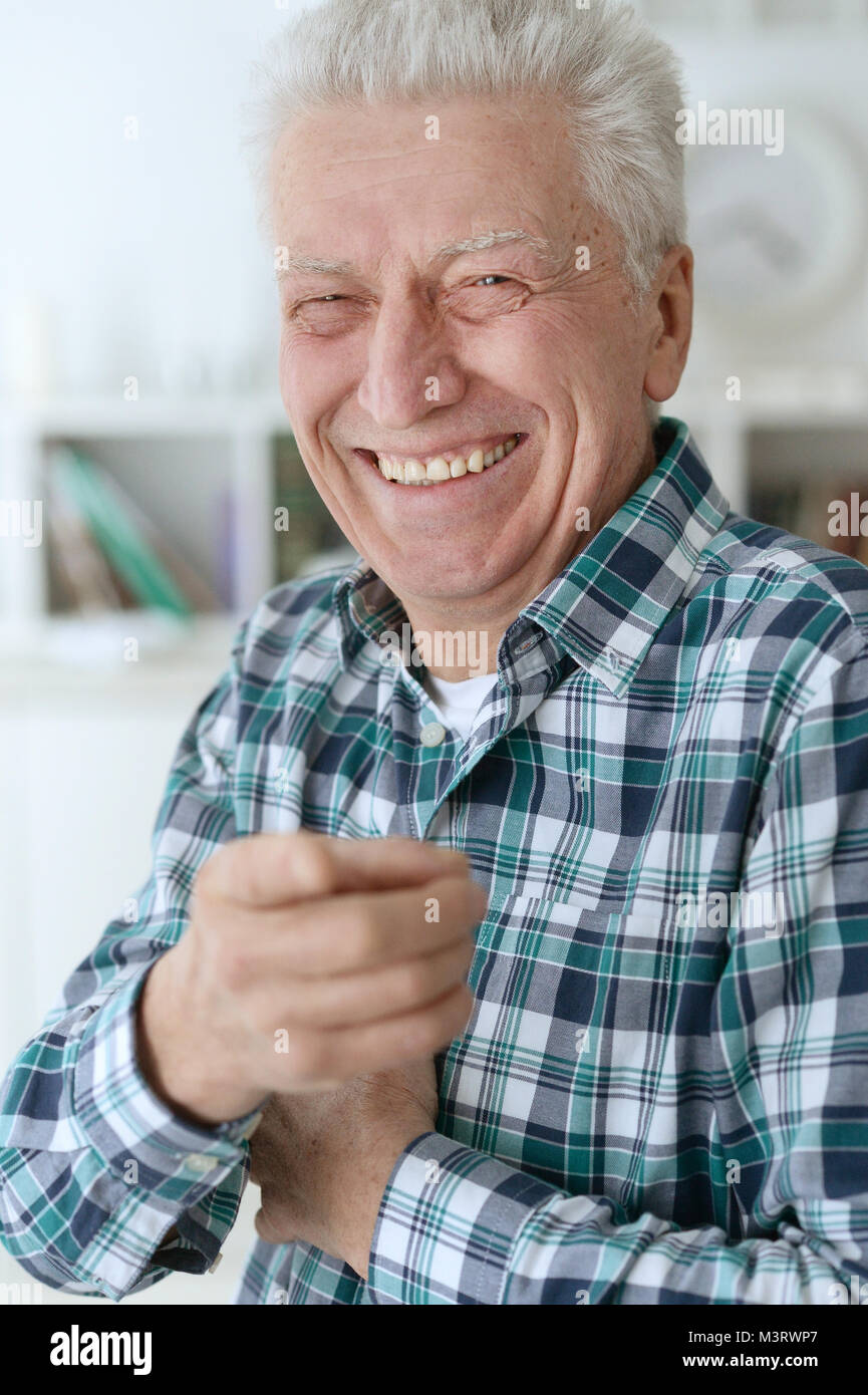 happy senior man at home Stock Photo - Alamy