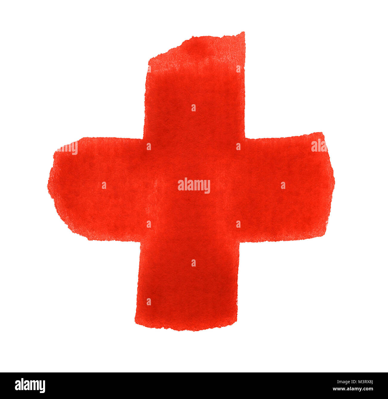 a red watercolor cross illustration in white back Stock Photo - Alamy