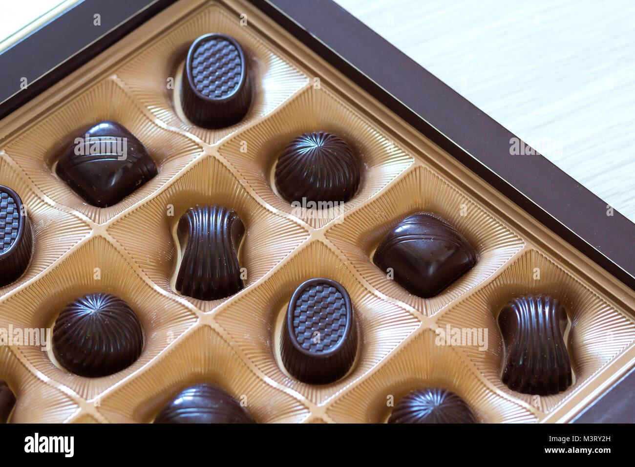 Sweet chocolate candies assortment in a box close-up. Top view Stock ...