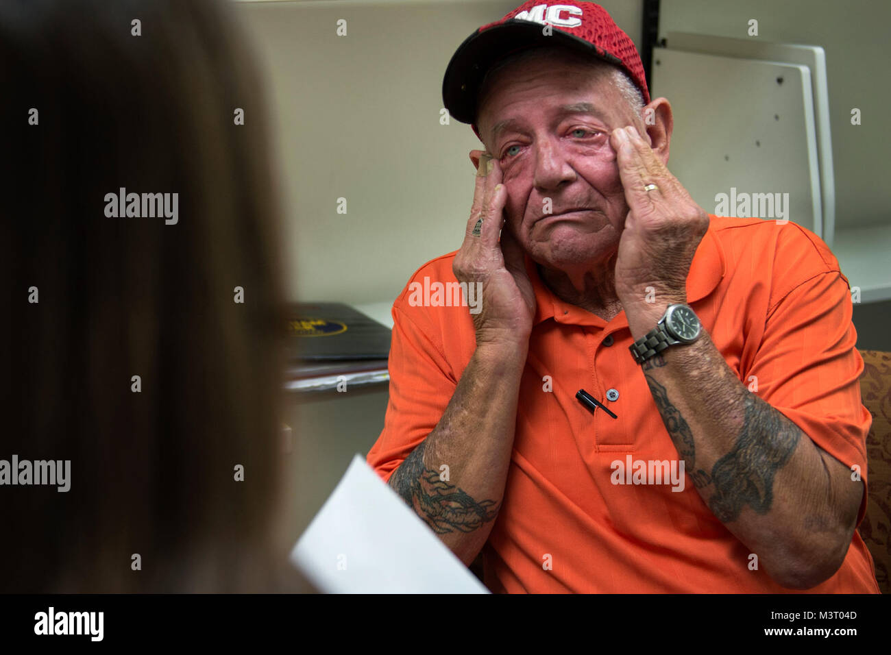 Marine Force Recon veteran Jim Alderman reacts during his a therapy ...