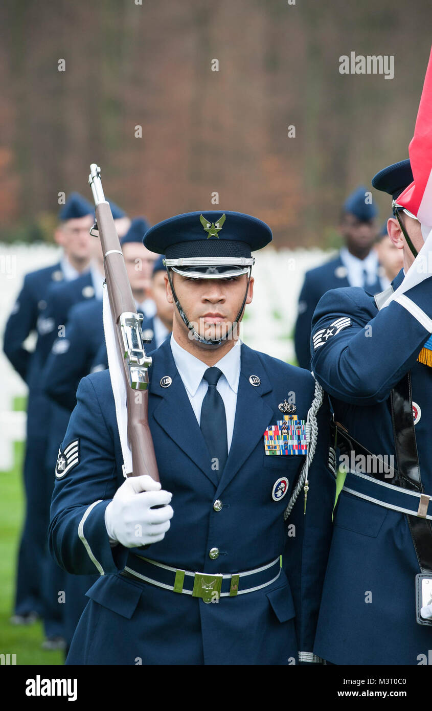 A member of the U.S. Air Force honor guard from Spangdahlem Air Base ...