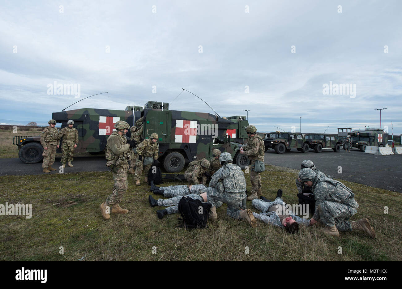 Members of the 557th Medical Company tend to simulated casualties ...