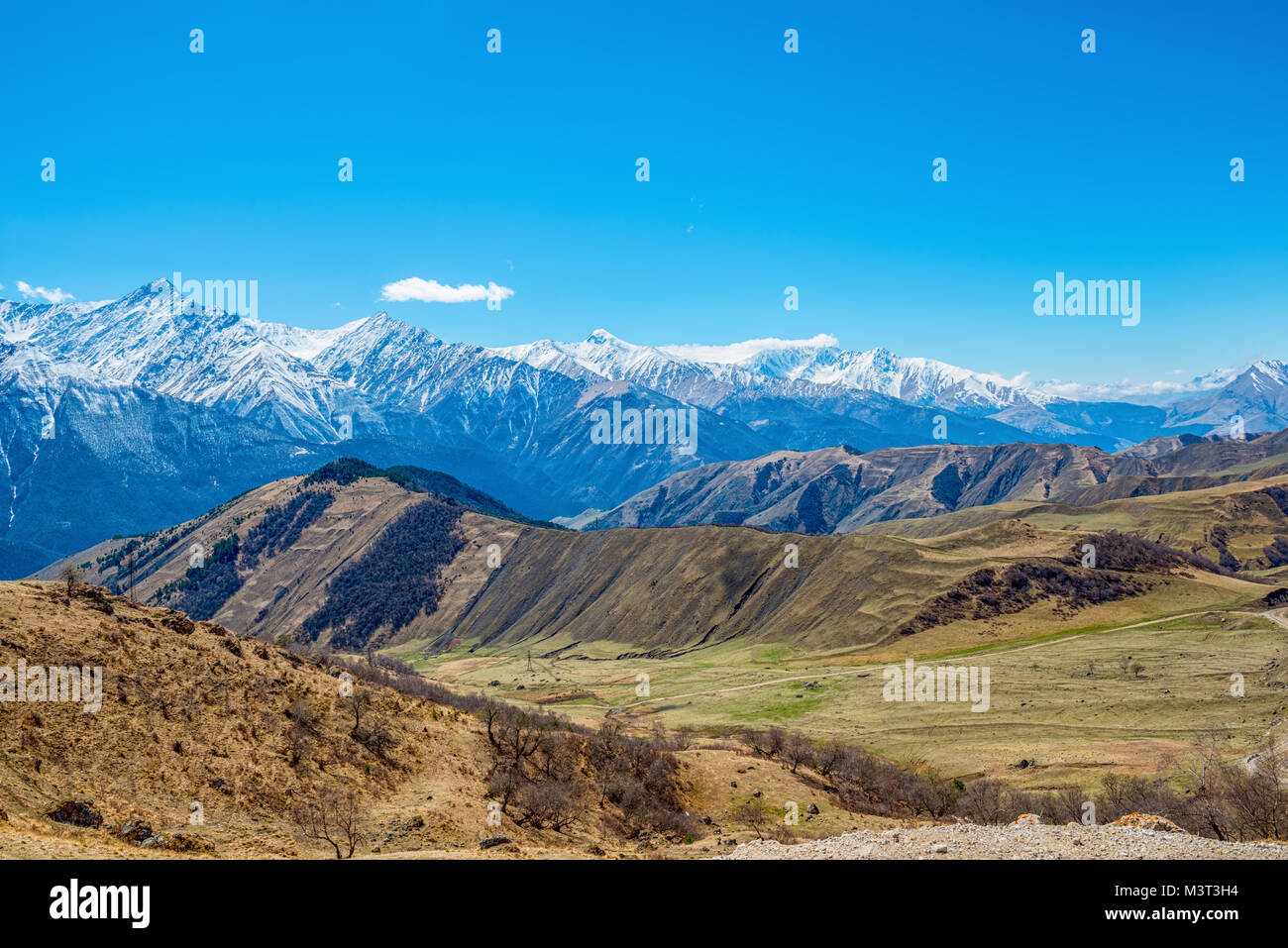 beautiful landscape with snow covered of Caucasus mountain peaks ...