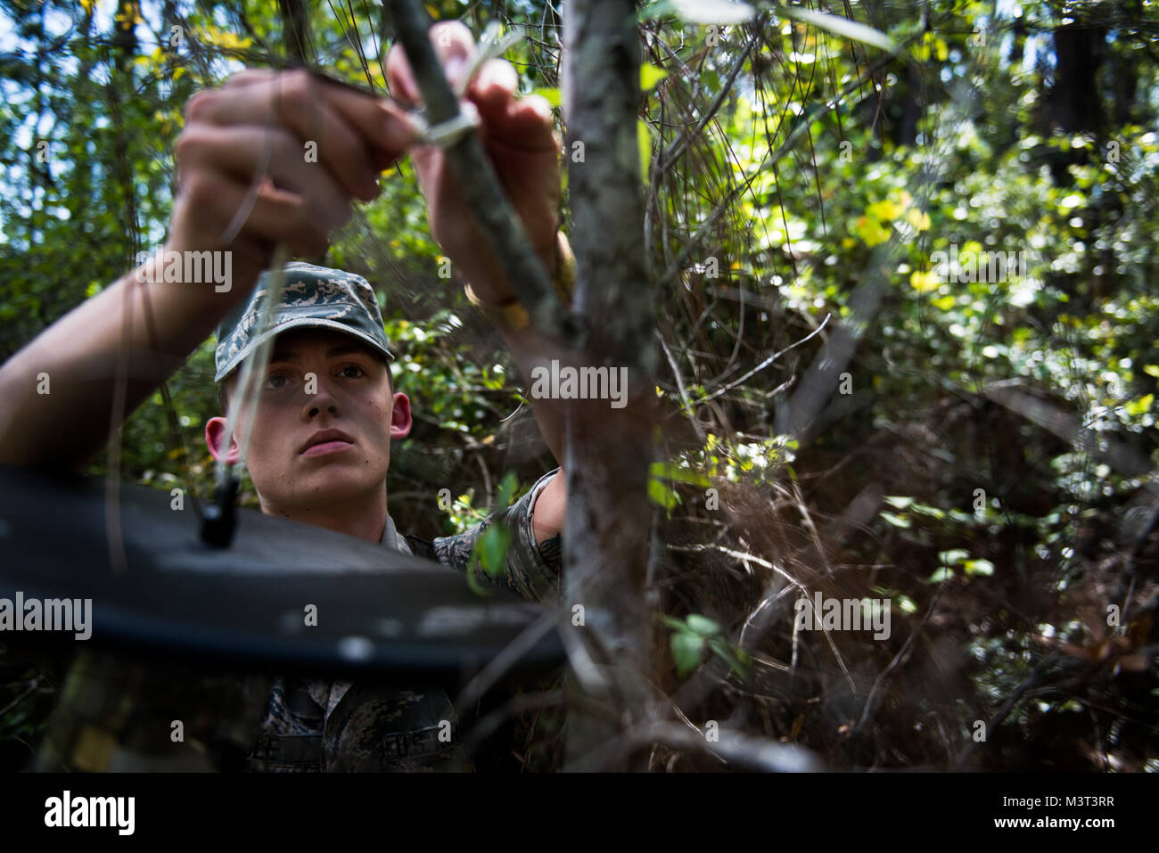 Airman 1st Class Kyle Engle sets a mosquito trap in a new location on ...