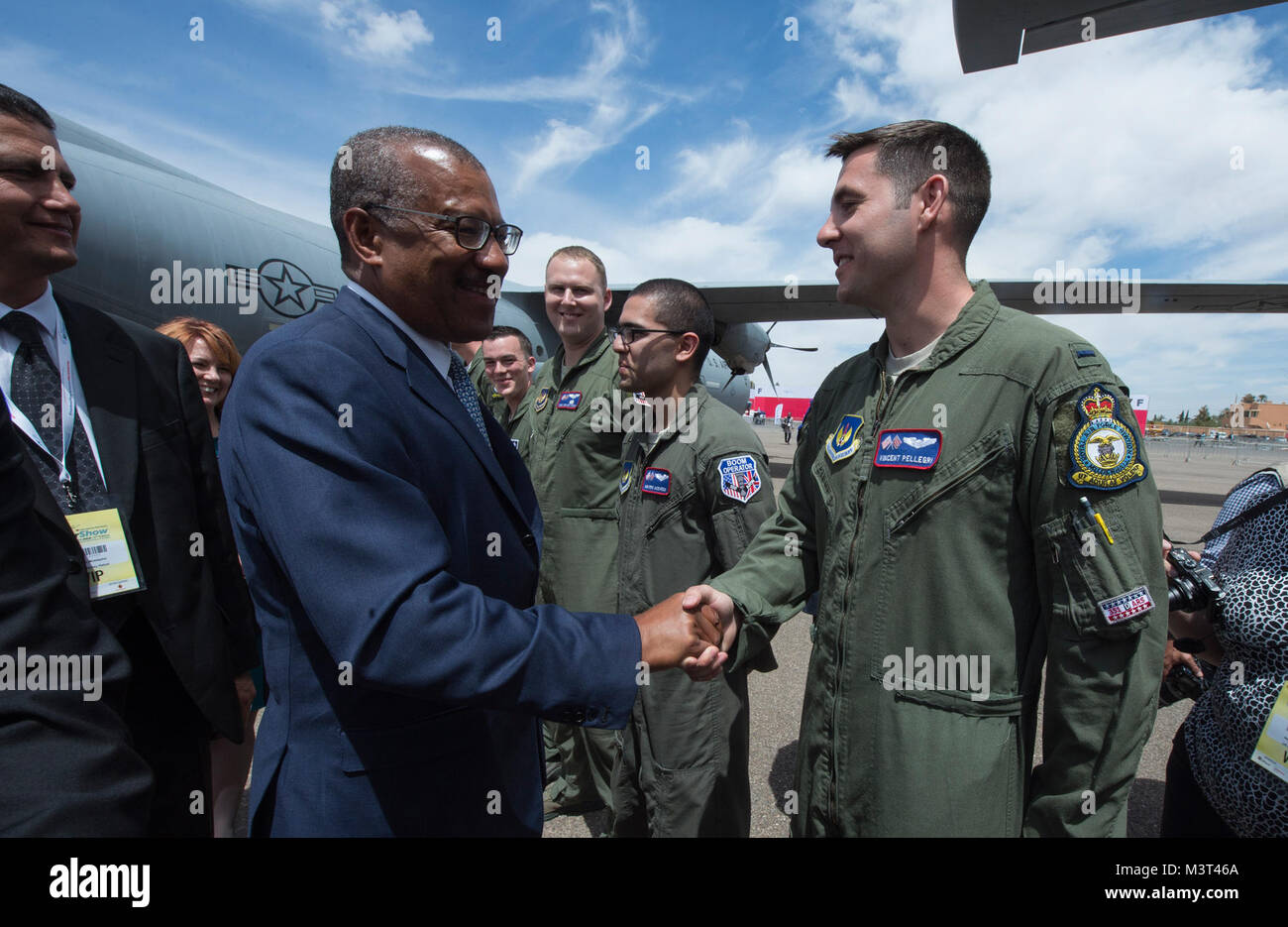 Mr. Dwight Bush (left), U.S. Ambassador to Morocco, shakes the hand of ...