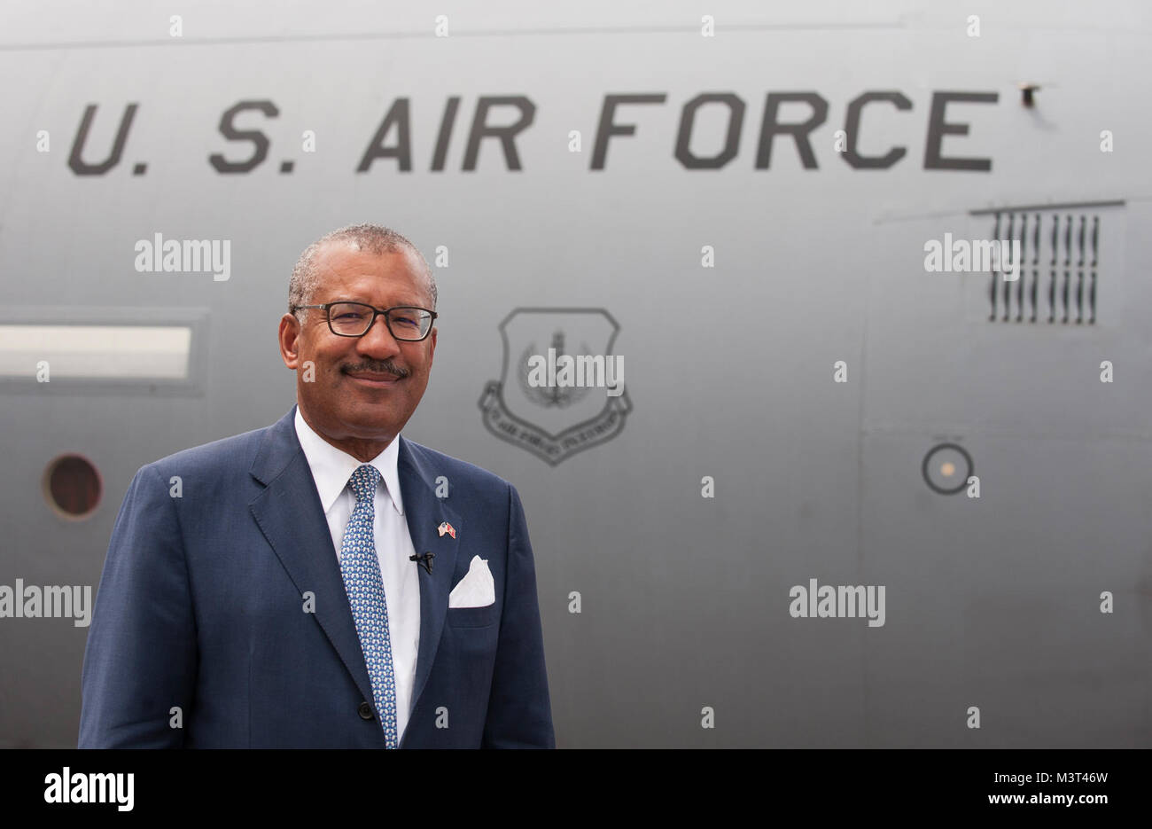 Mr. Dwight Bush (right), U.S. Ambassador to Morocco, speaks with press ...