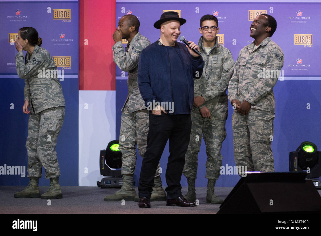 Airmen react to comedian Jeff Ross during the comedy show in ...