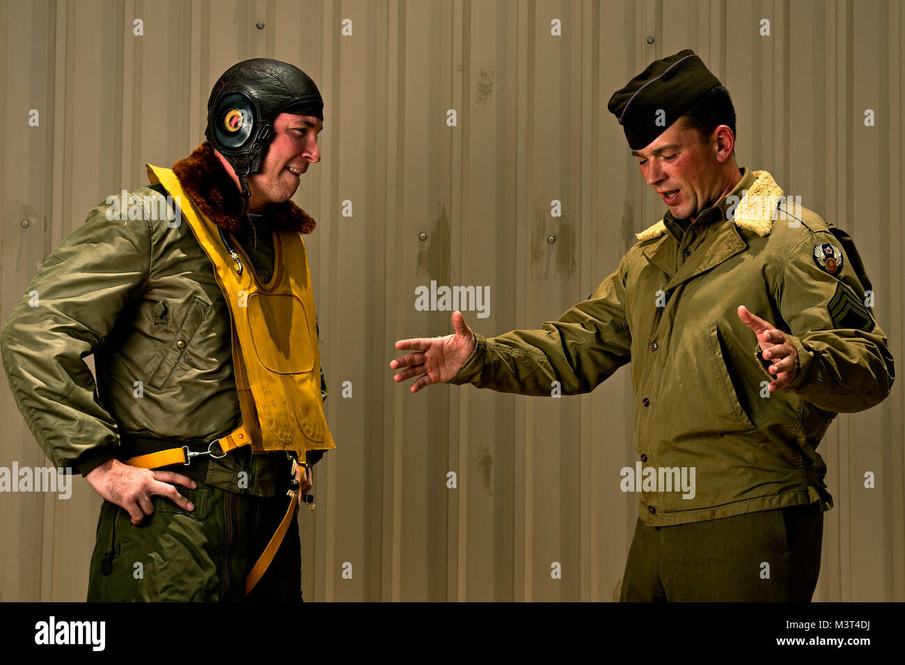 Derick Yara (left) represents an enlisted pilot wearing a World War II ...