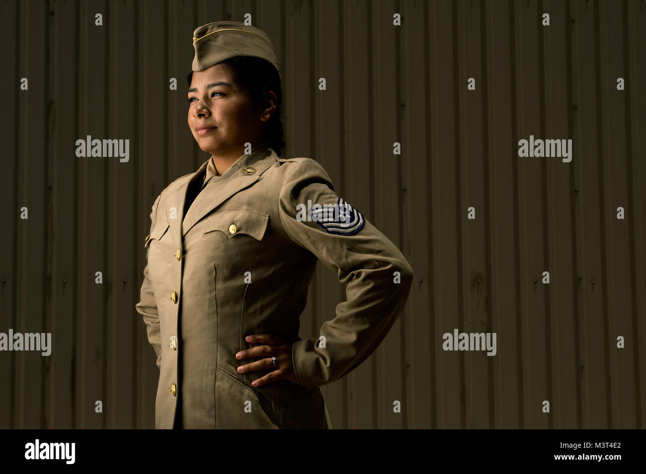 Doris Hernandez models a Khaki Shade 1 Women in the Air Force transition uniform worn between ...