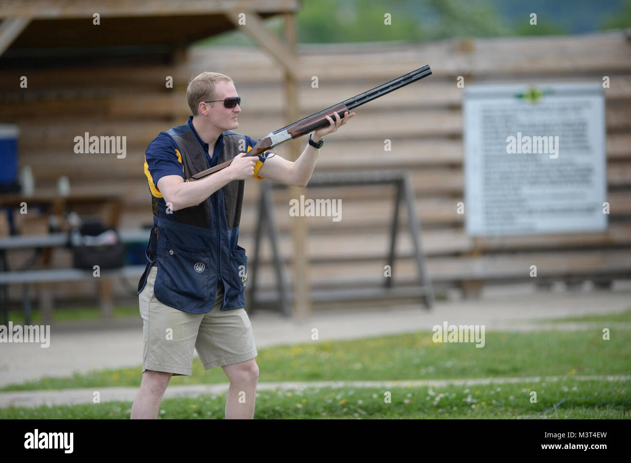 Navy Skeet Team member, LT. Conor Stephens, shoots skeet during the ...