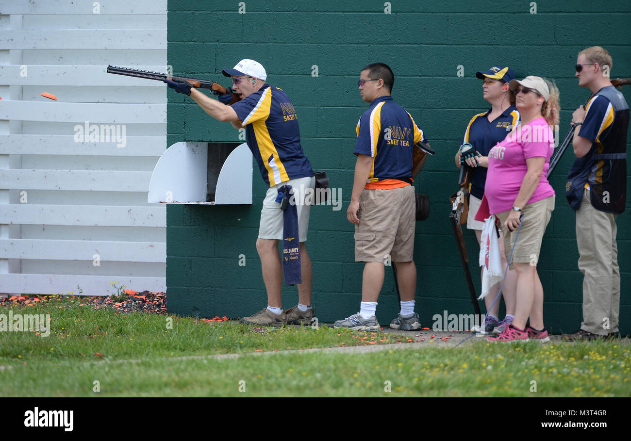 Navy Skeet Team member, Lt. James “Ty” Younts, shoots skeet during the ...