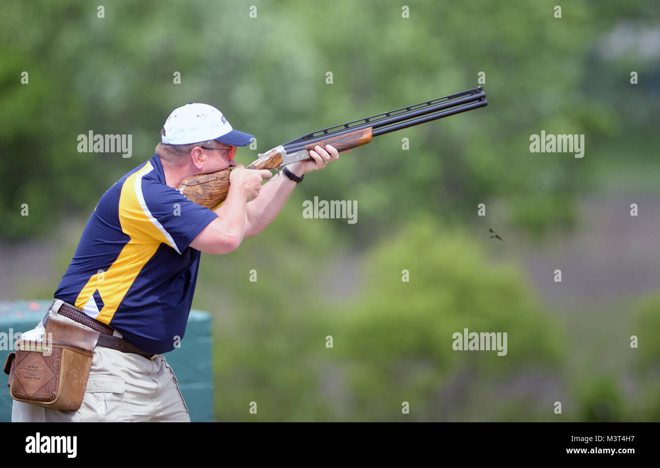 Navy Skeet Team member, Cmdr. John Snyder, shoots skeet during the 2016 ...