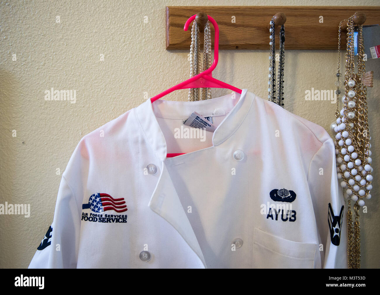 The chef's jacket of Airman 1st Class Alexandra Ayub, a missile chef ...