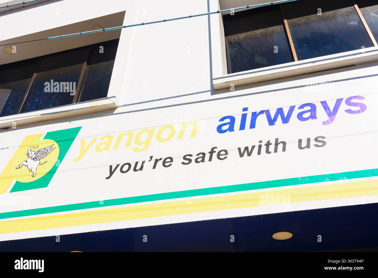 Bagan: nameplate "Yangon Airways you´re safe with us", , Mandalay ...