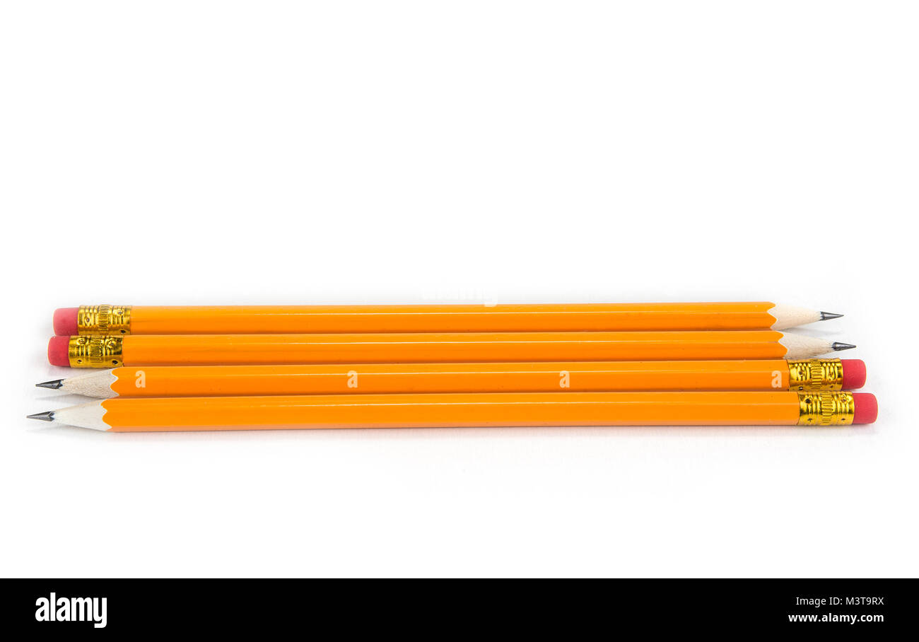 Yellow pencils with eraser on the white background Stock Photo - Alamy