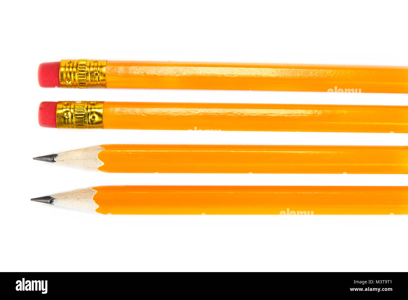 Yellow pencils with eraser on the white background Stock Photo - Alamy