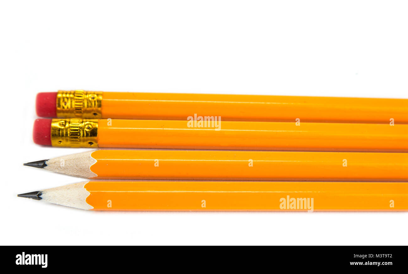 Yellow pencils with eraser on the white background Stock Photo - Alamy