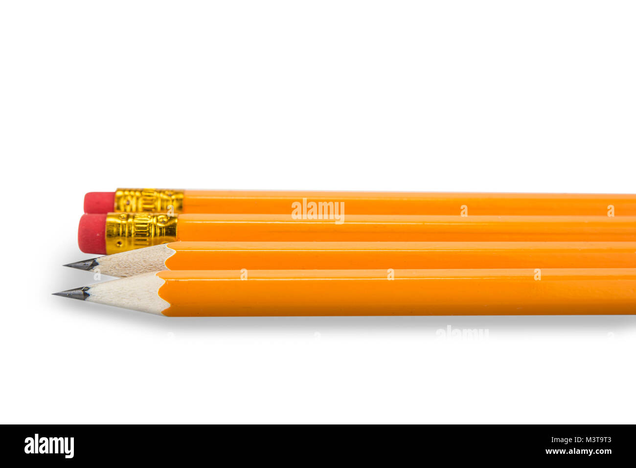 Yellow pencils with eraser on the white background Stock Photo - Alamy