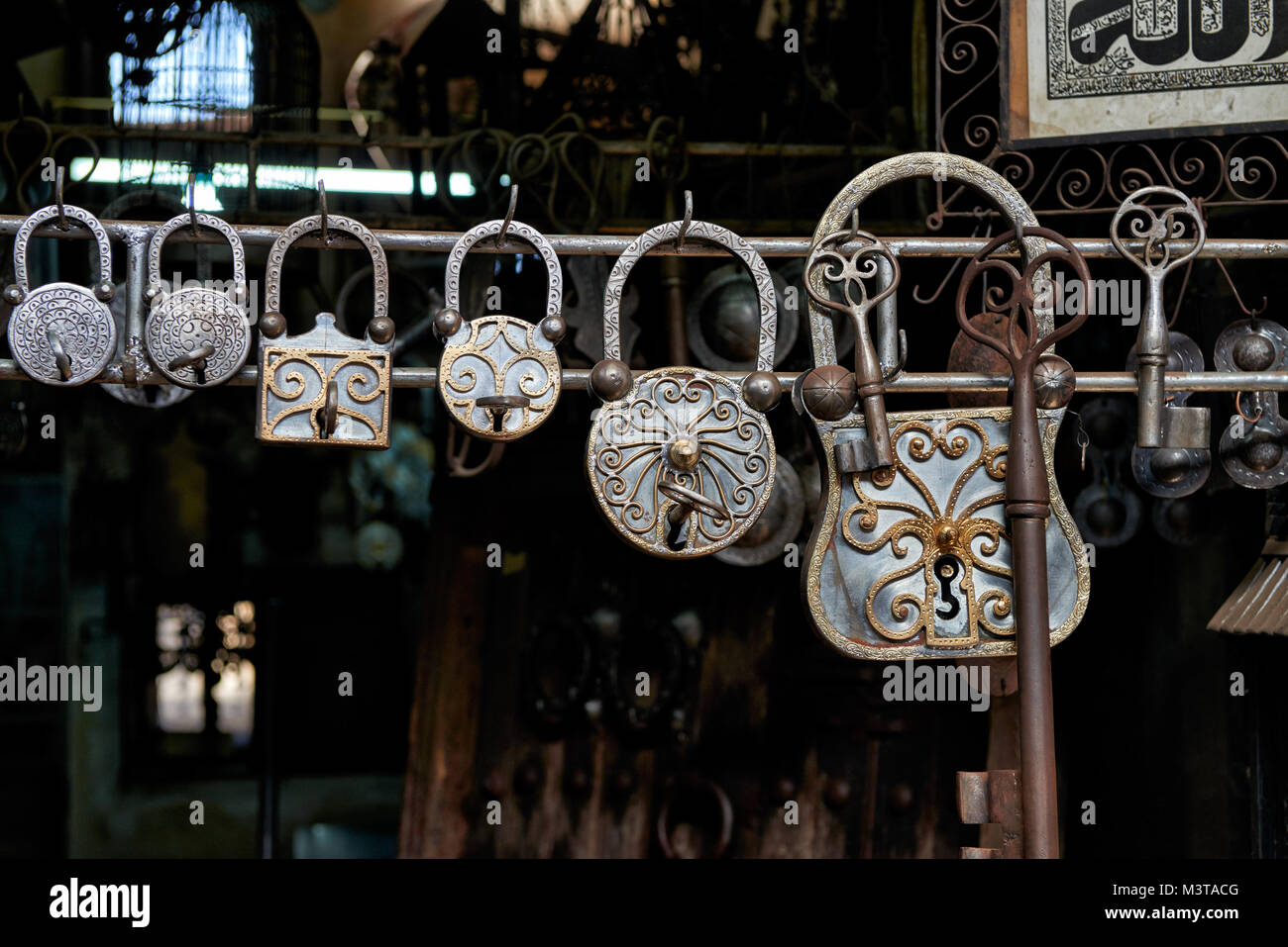 ornated padlocks, metal work on Berber market in Marrakesh, Morocco ...