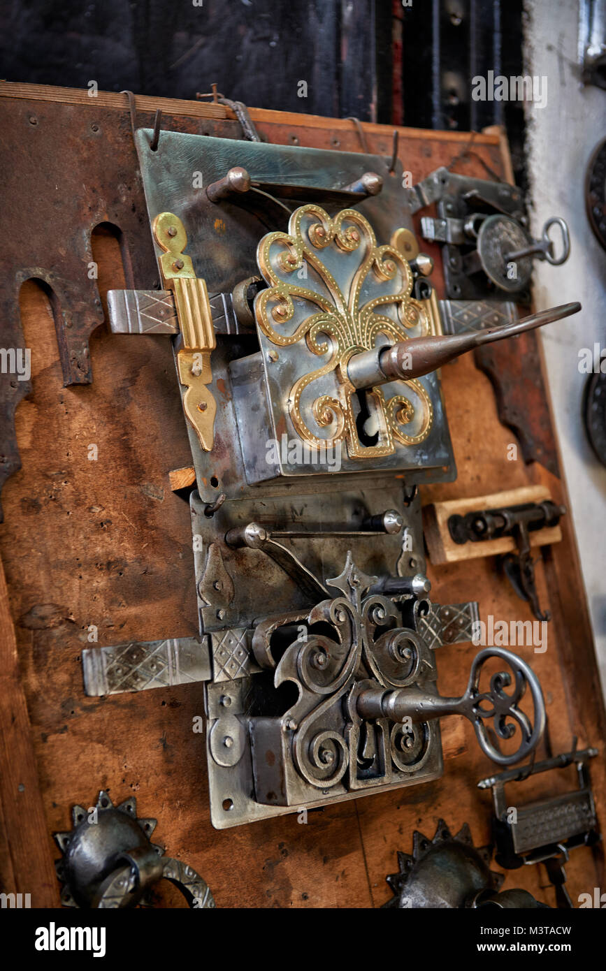 ornated padlocks, metal work on Berber market in Marrakesh, Morocco ...