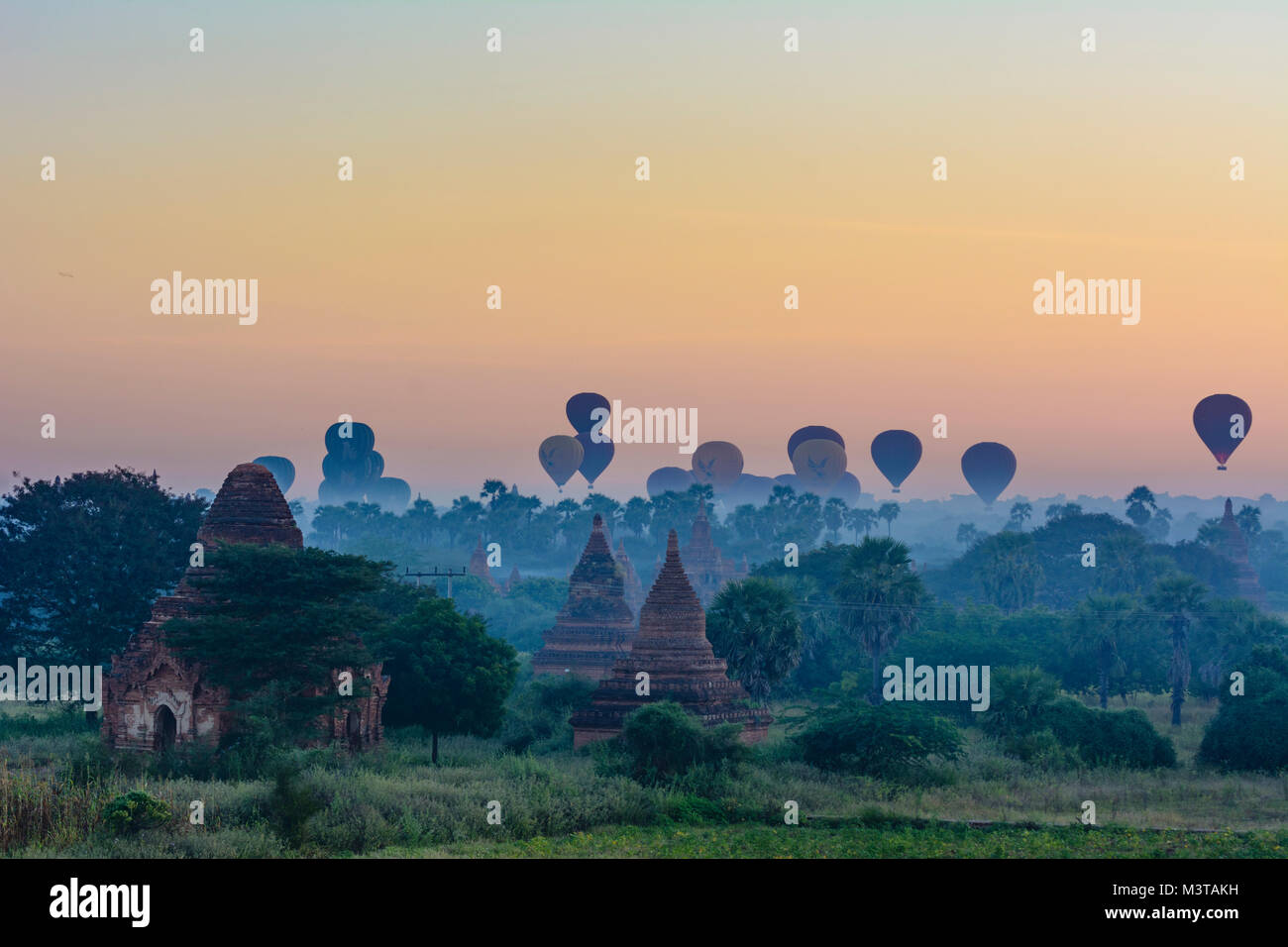 Bagan: temples, stupas, balloons, , Mandalay Region, Myanmar (Burma ...