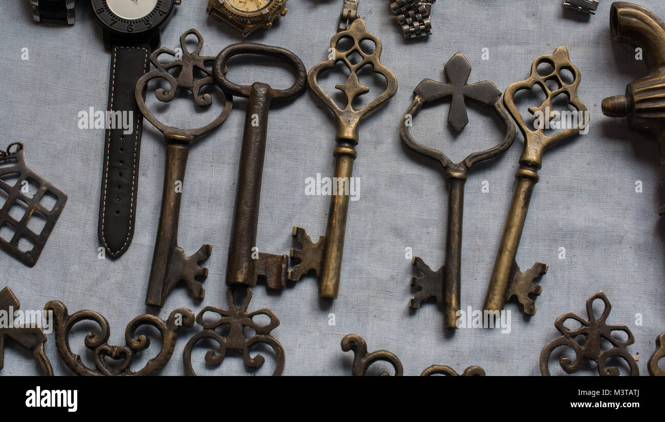 Retro styled color decorativel key made of metal Stock Photo - Alamy