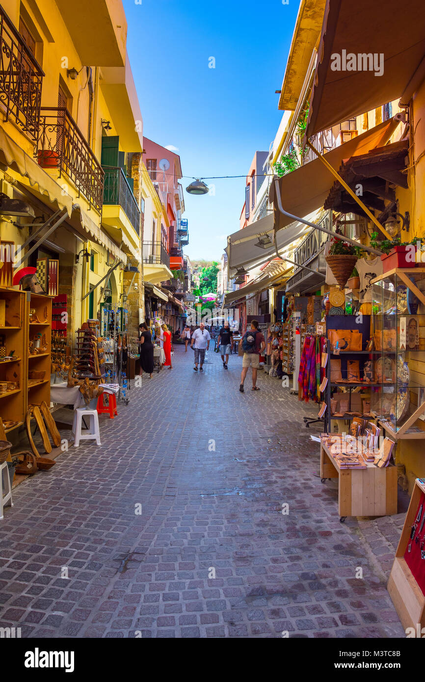 Narrow street in the old town of Chania, Crete, Greece Stock Photo - Alamy