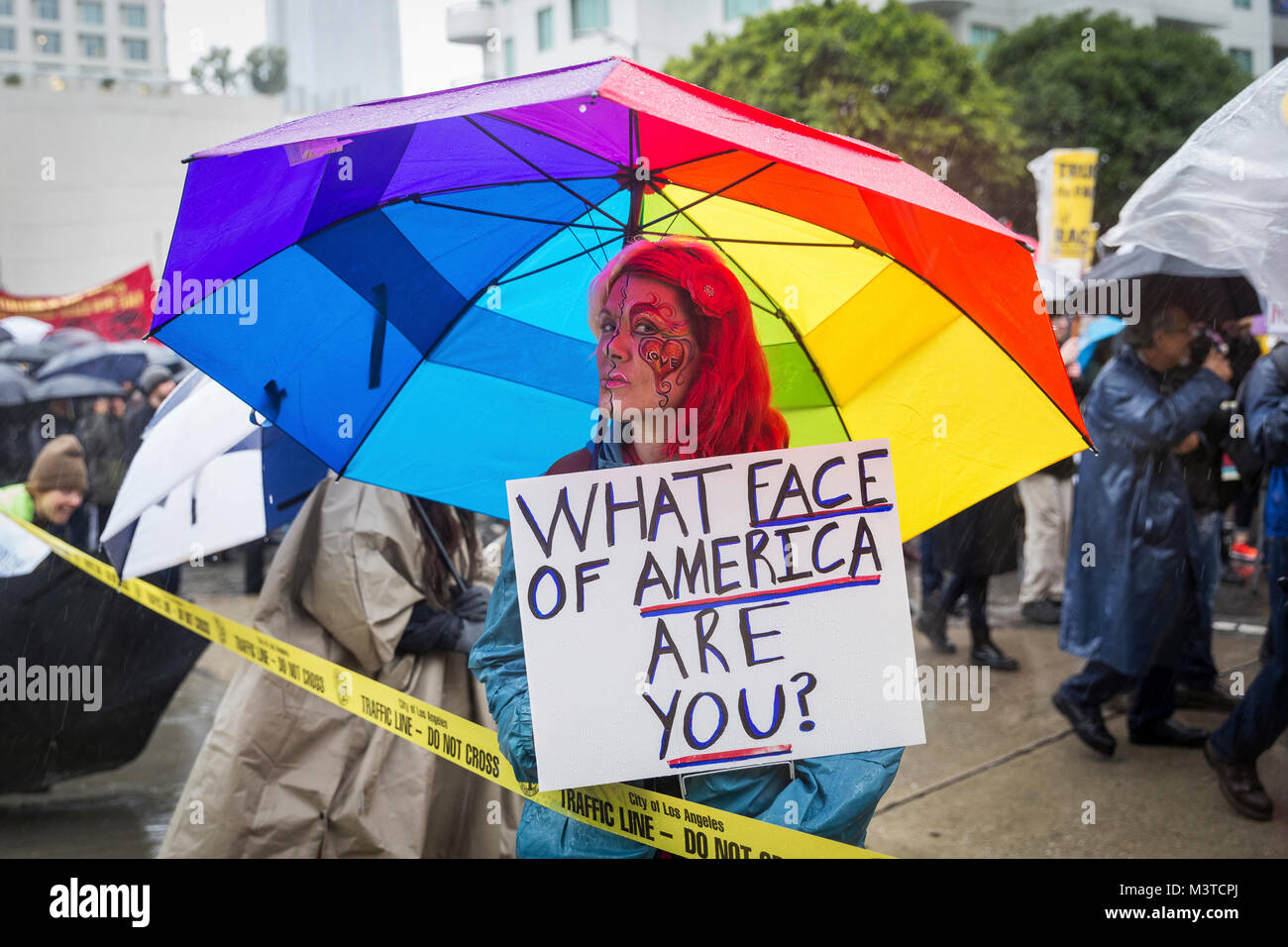 Anti-Hate March in Downtown Los Angeles, January 20, 2017 Stock Photo ...