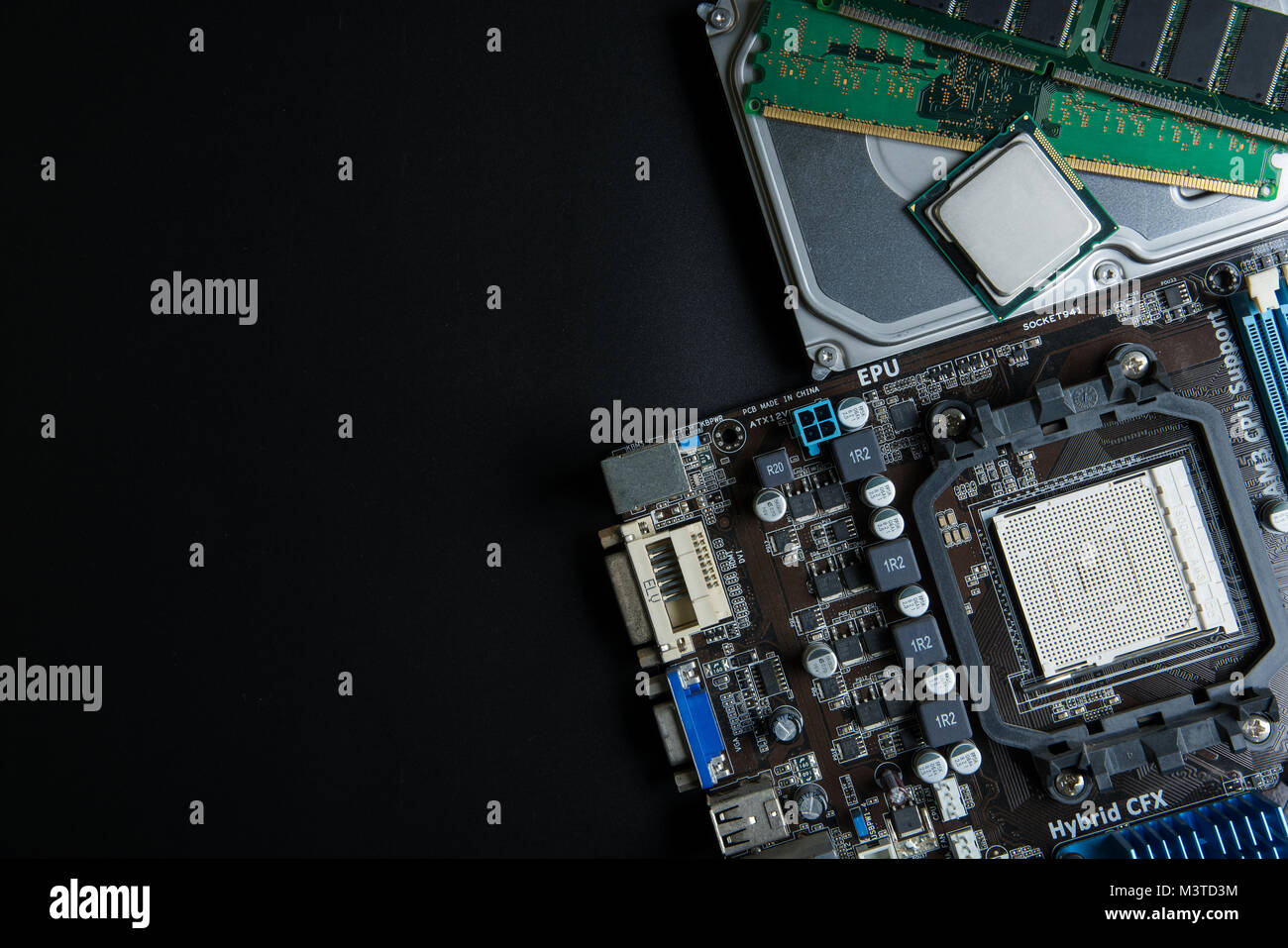 Personal computer motherboard and computer accessories equipment close ...