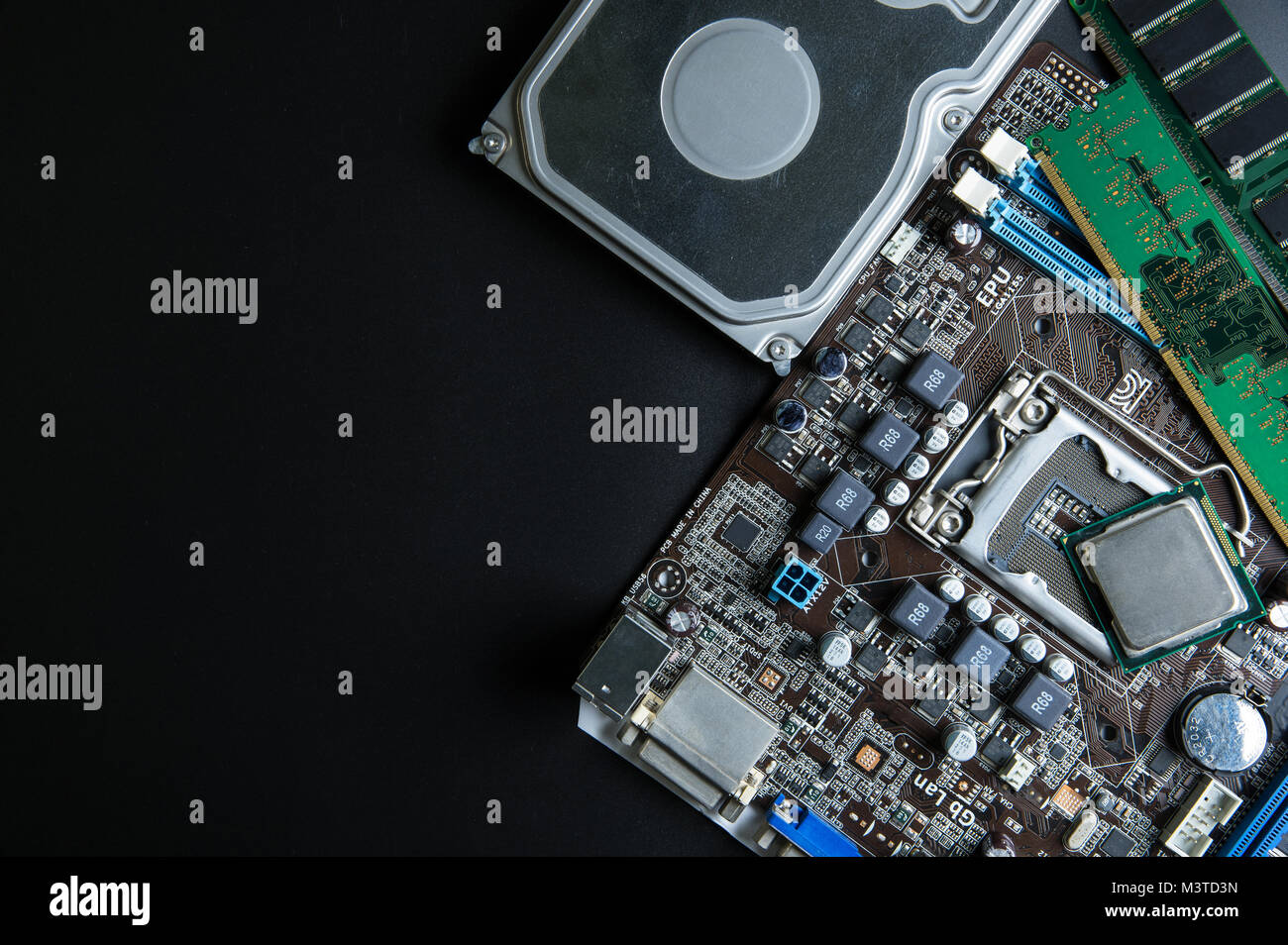 Personal computer motherboard and computer accessories equipment close ...