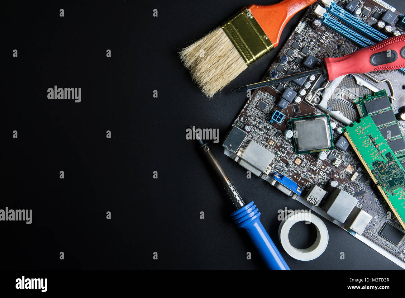 Personal computer motherboard and computer accessories equipment close ...