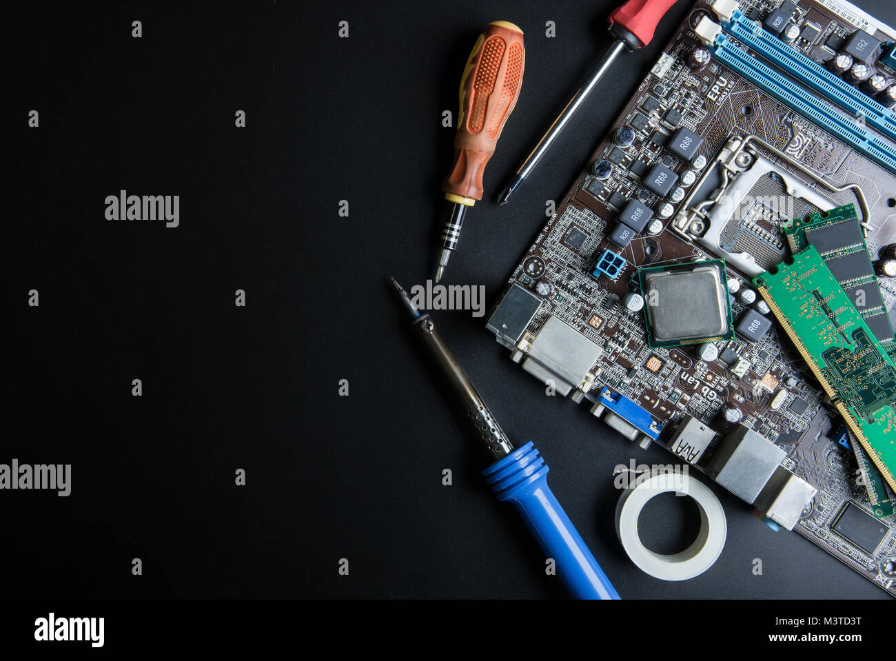 Personal computer motherboard and computer accessories equipment close ...