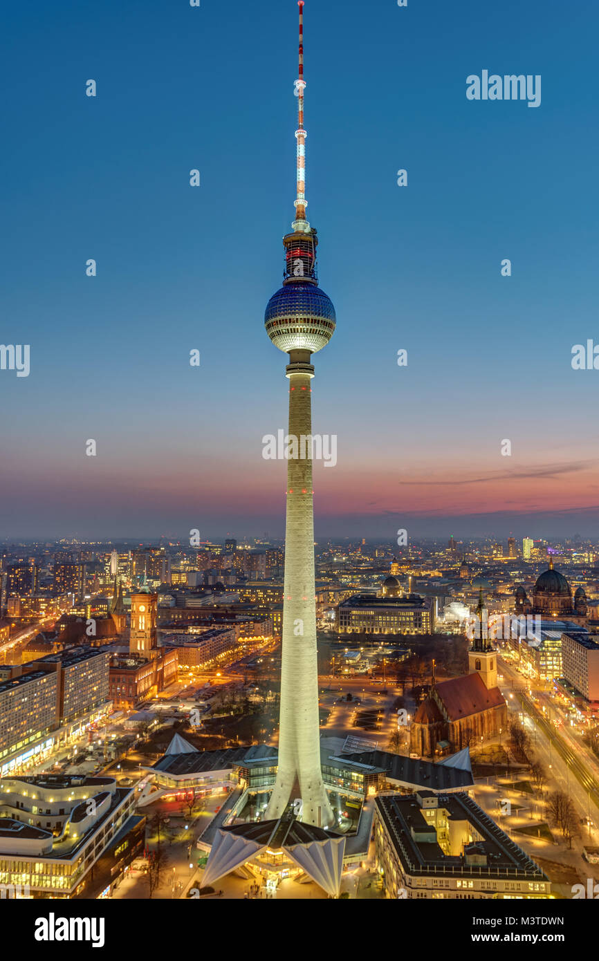 The famous Television Tower and downtown Berlin after sunset Stock ...