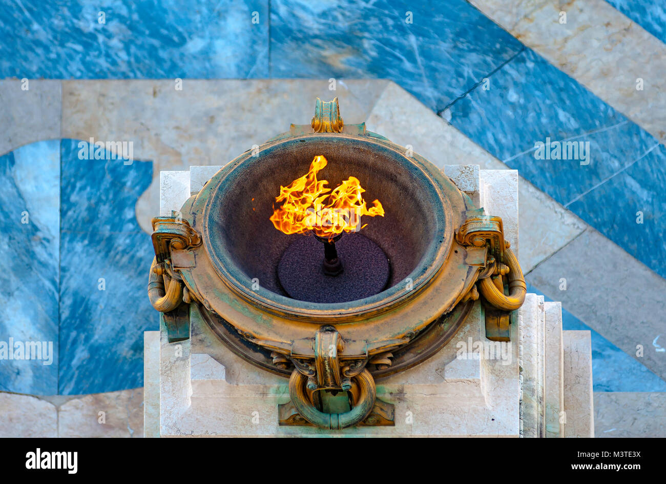 Close up of eternal flame of bronze brazier dedicated to the Unknown ...