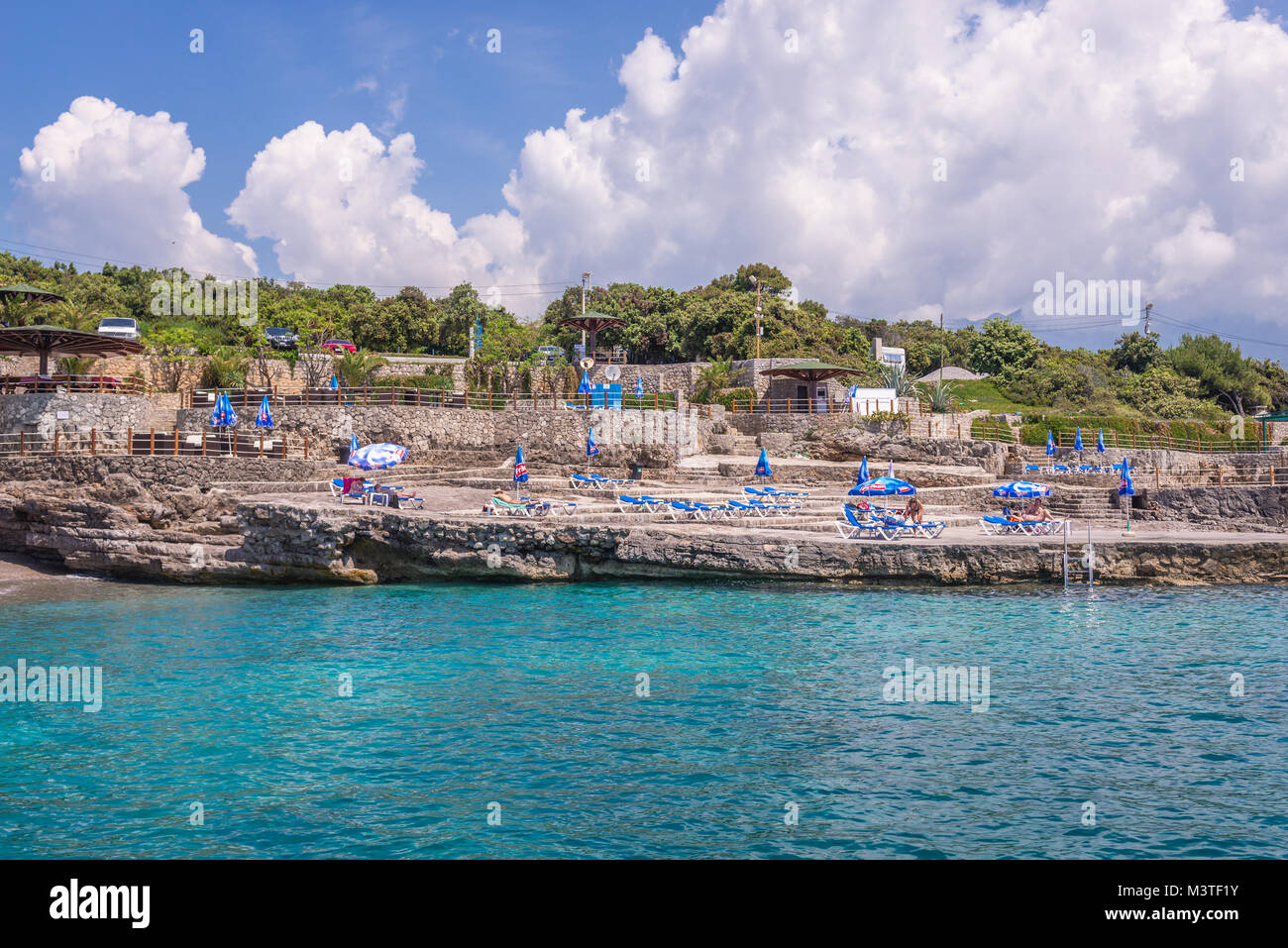 View from a water on Ploce Beach on so called Budva Riviera near Budva ...