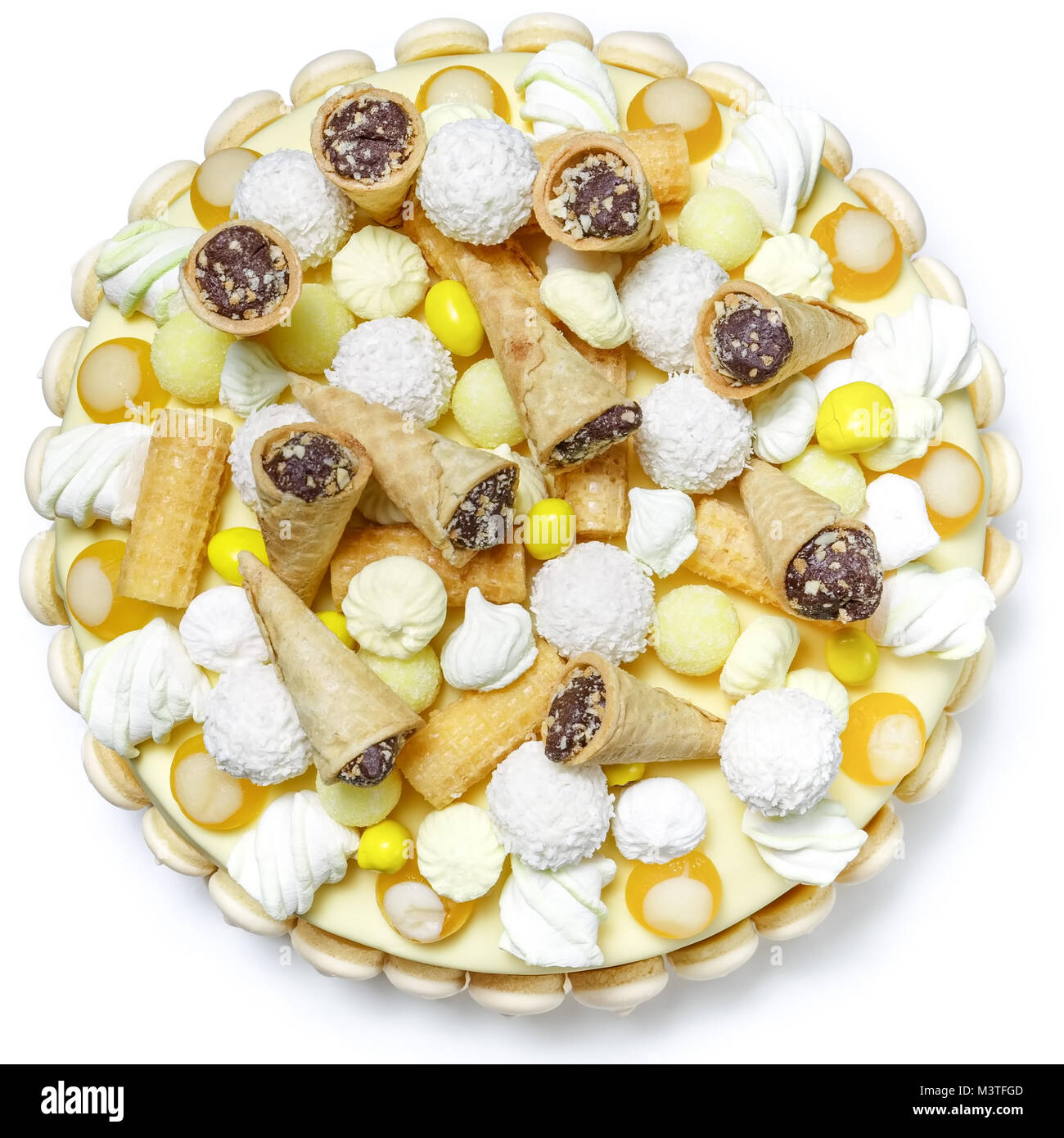 Delicious round cake handmade on a white background Stock Photo - Alamy