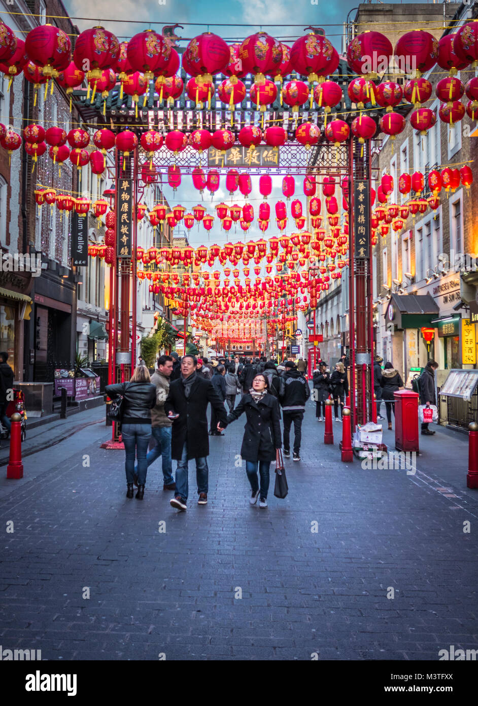 Chinese New Year red paper lanterns on Gerrard Street, Chinatown, London, W1, UK Stock Photo - Alamy