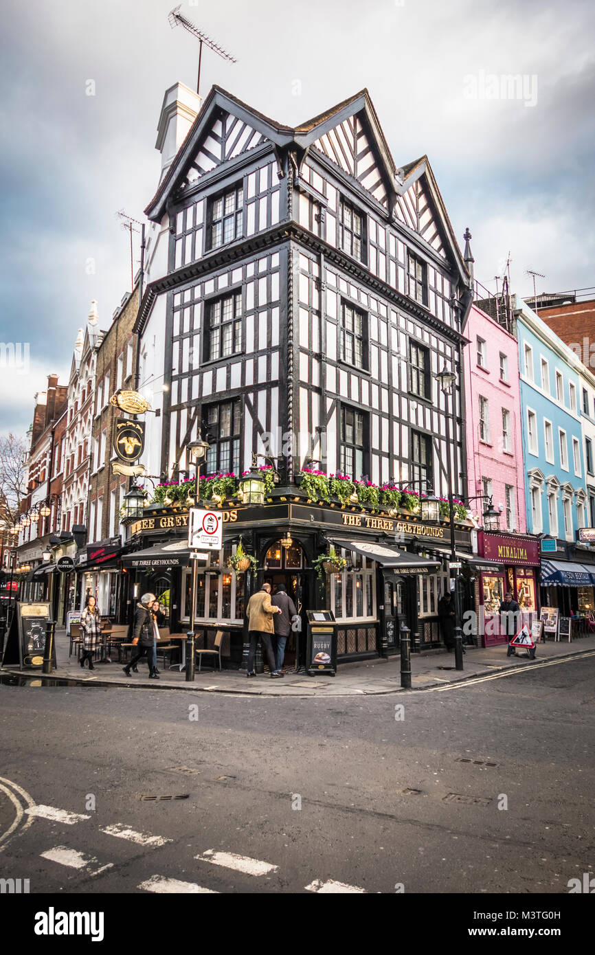 Three Greyhounds, Greek Street, Soho, London, W1, UK Stock Photo - Alamy