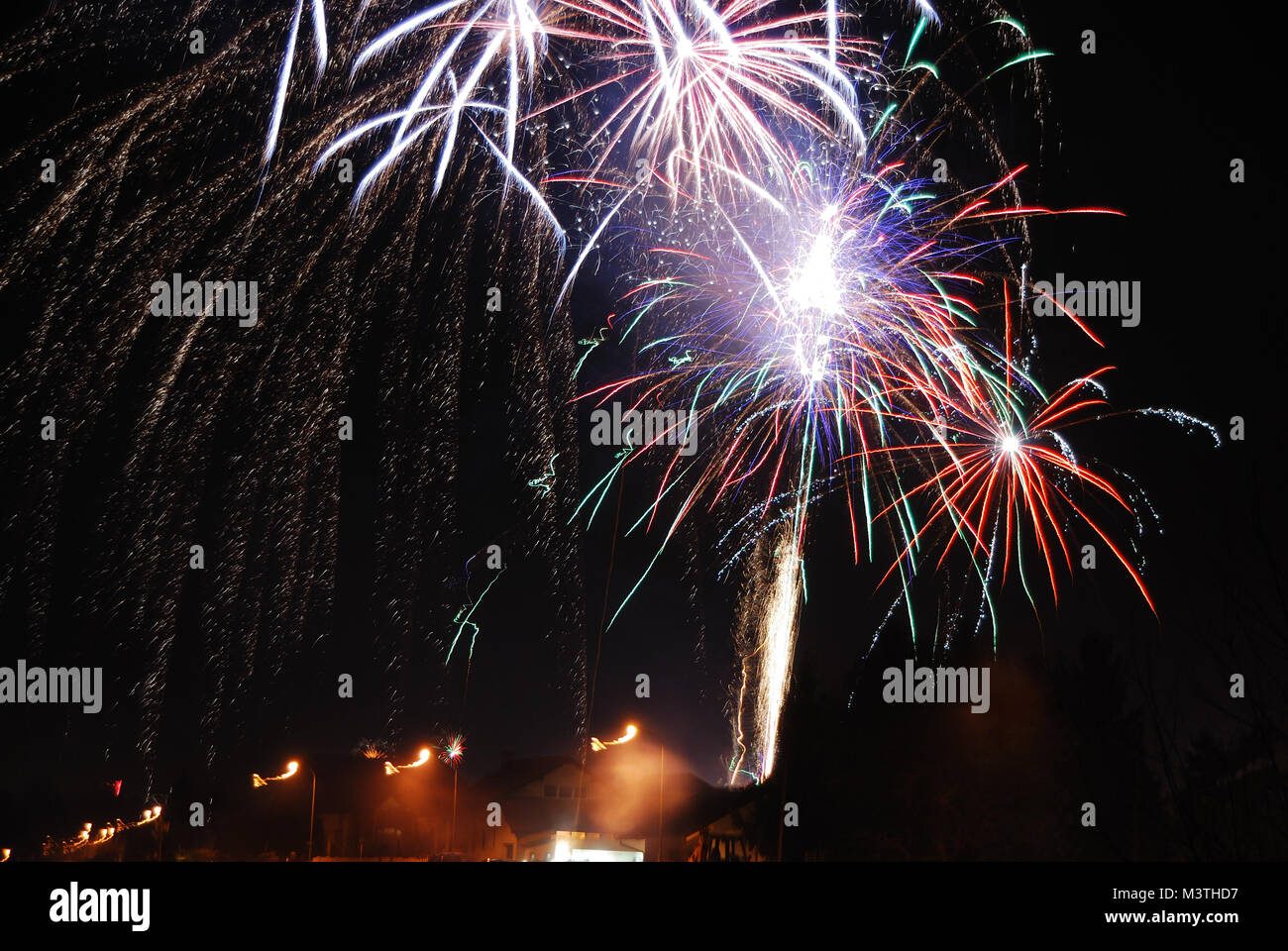 huge big beautiful colorful noisy fireworks on new year's eve Stock ...