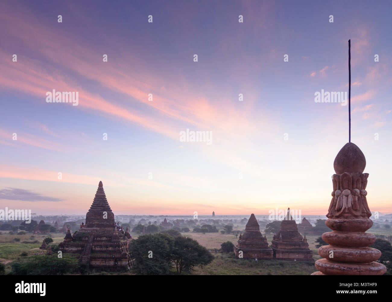 Bagan: temple with tourists, temples, stupas, Nan Myint observation ...