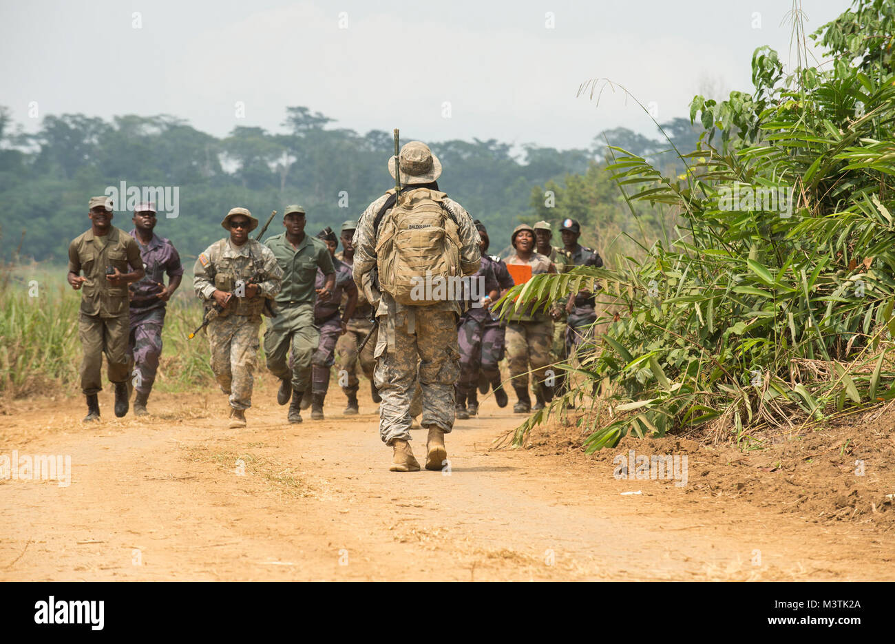 U.S. Army Infantry Soldiers and Gabonese Armed Forces Soldiers sing a ...