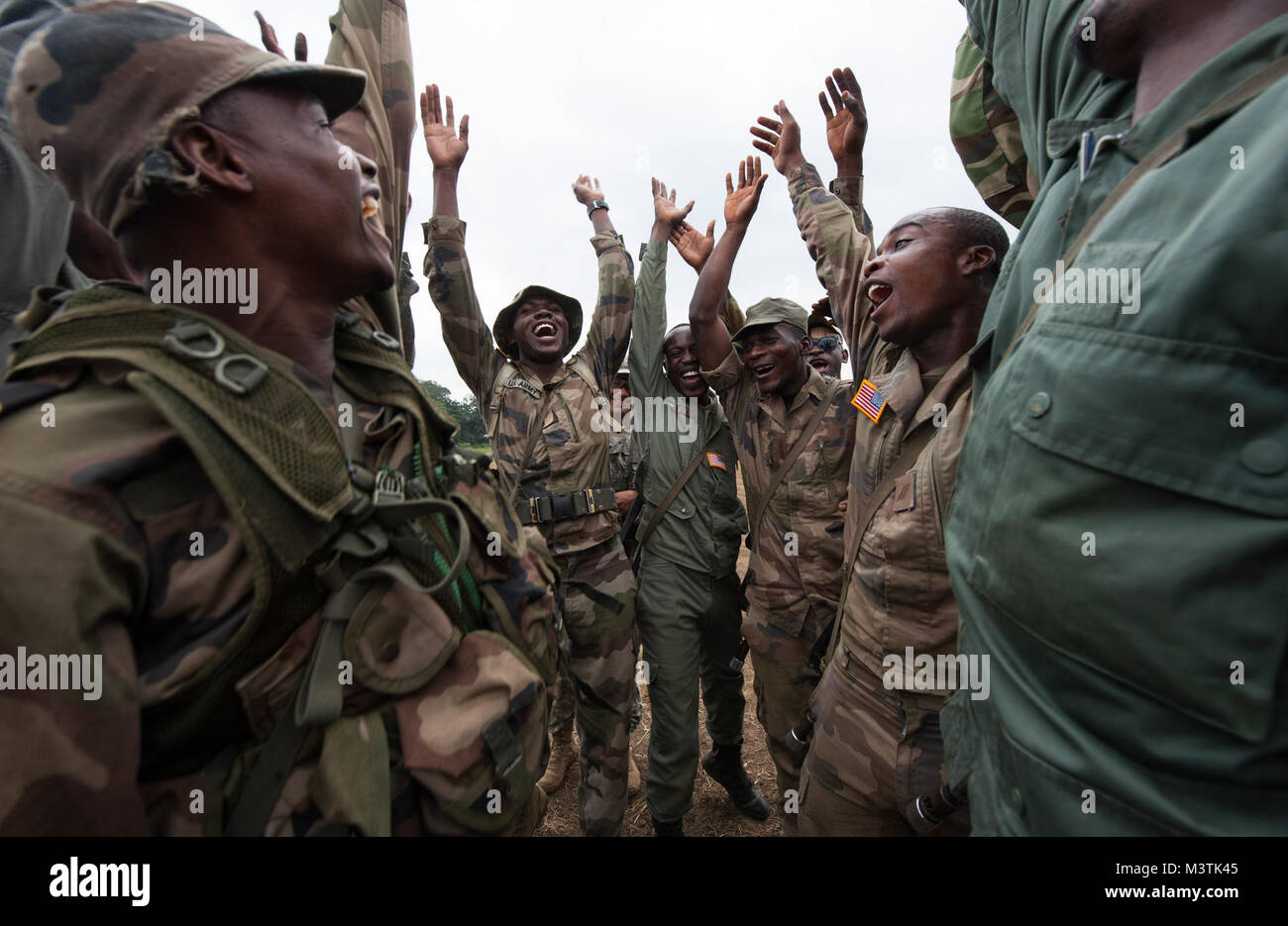 Gabonese Armed Force’s Soldiers cheer alongside U.S. Military members ...
