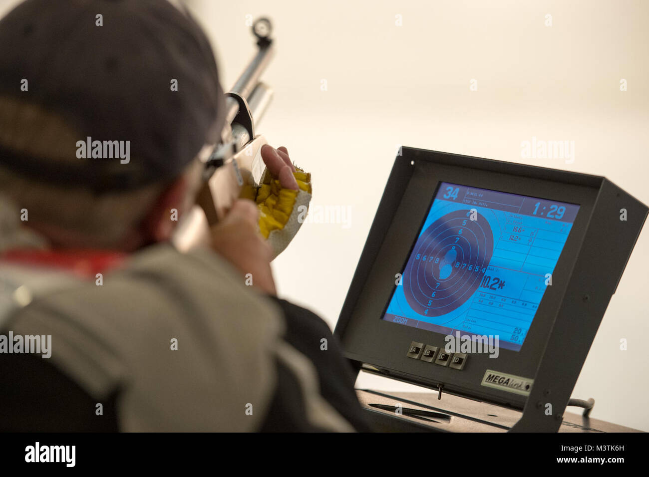 A monitor displays target hits of the shooting competition for the 2016 ...