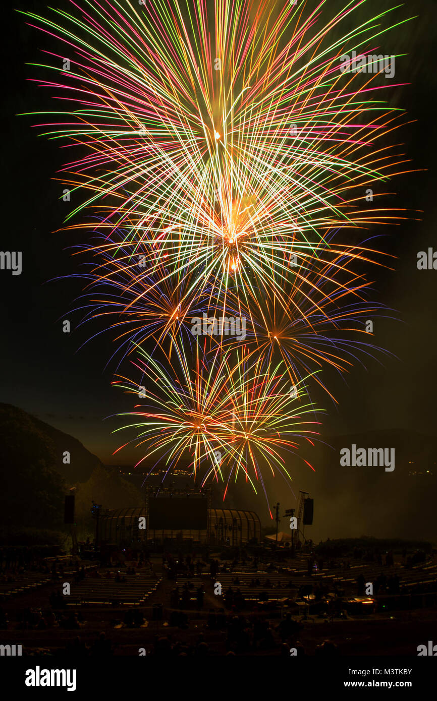 Fireworks light the sky above Trophy Point, which overlooks the Hudson ...