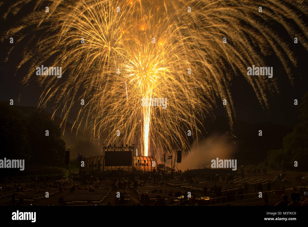 Fireworks light the sky above Trophy Point, which overlooks the Hudson ...