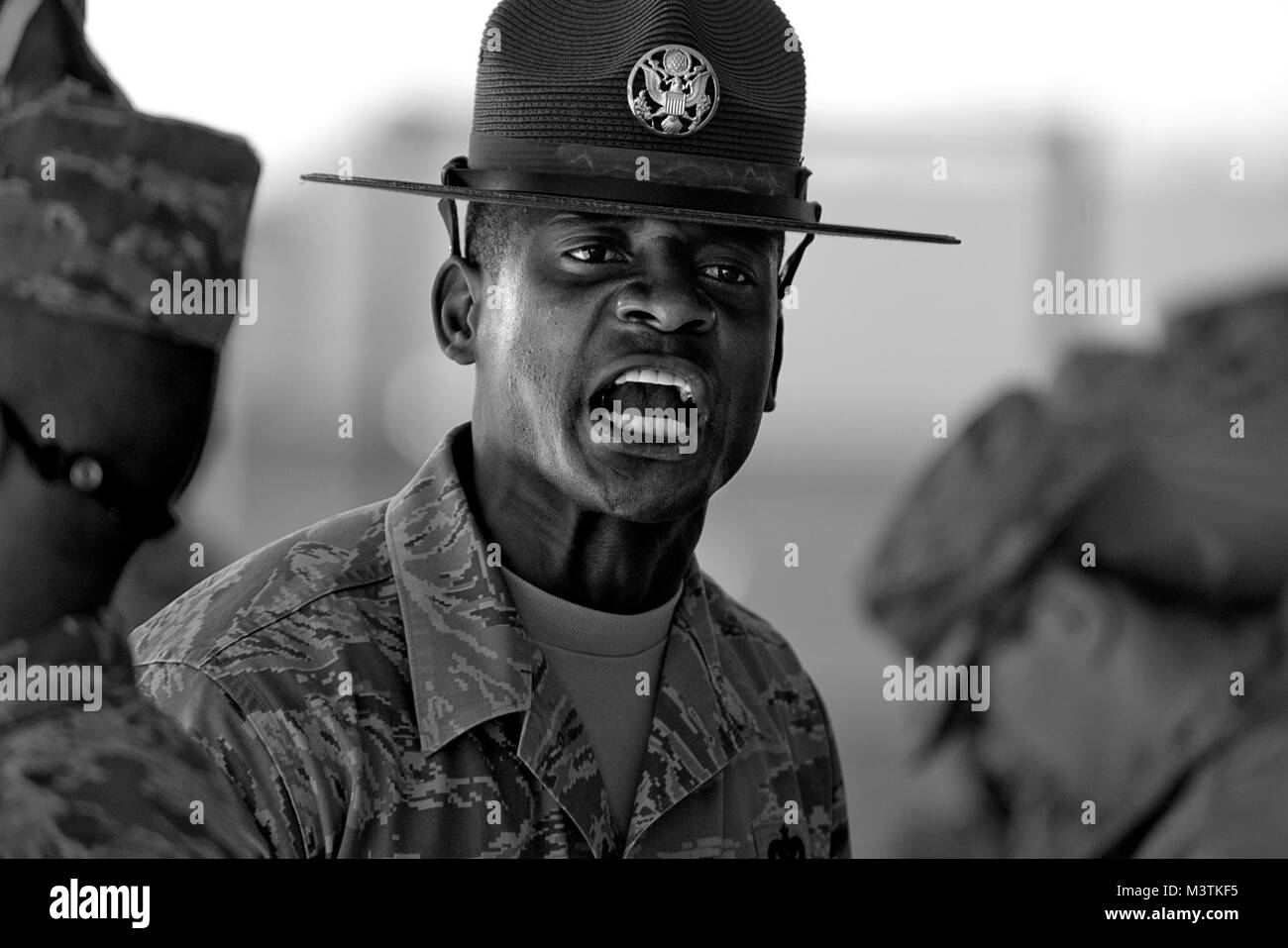 Military training instructor, Tech. Sgt. Chananyah Stuart, yells at his ...