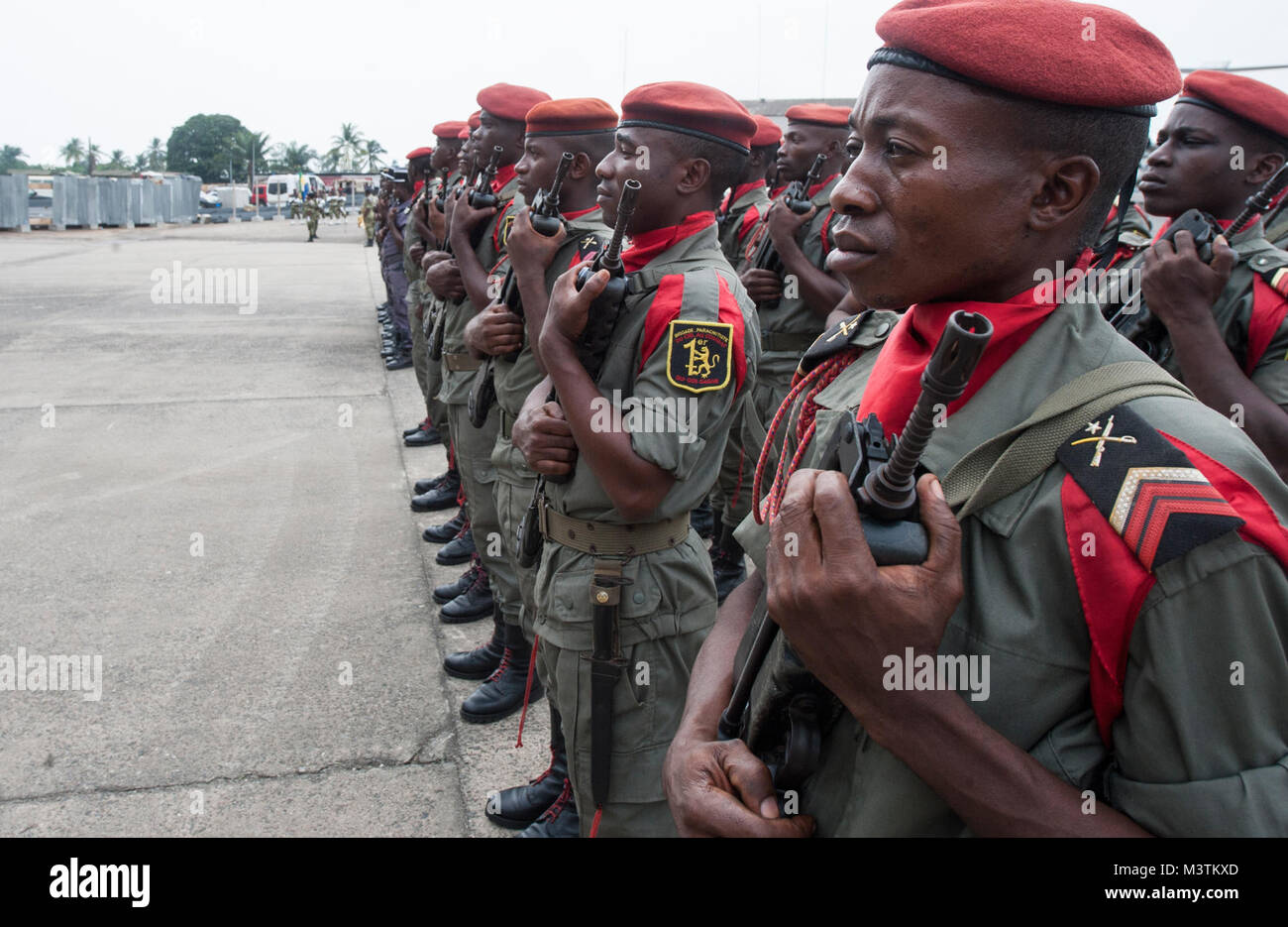 Members of the Gabonese Armed Forces stand in formation during the ...